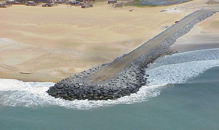 Groynes at the Keta Sea Defense Project on Ghana’s coast - Revive & Restore